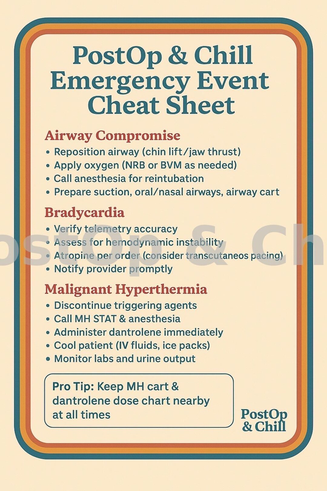 PACU Emergency Event Cheat Sheets: Nurse Reference Bundle (digital ...