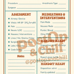 PACU Nurse Survival Bundle Pdf | Brain Sheet, SBAR, Checklist & IV ...
