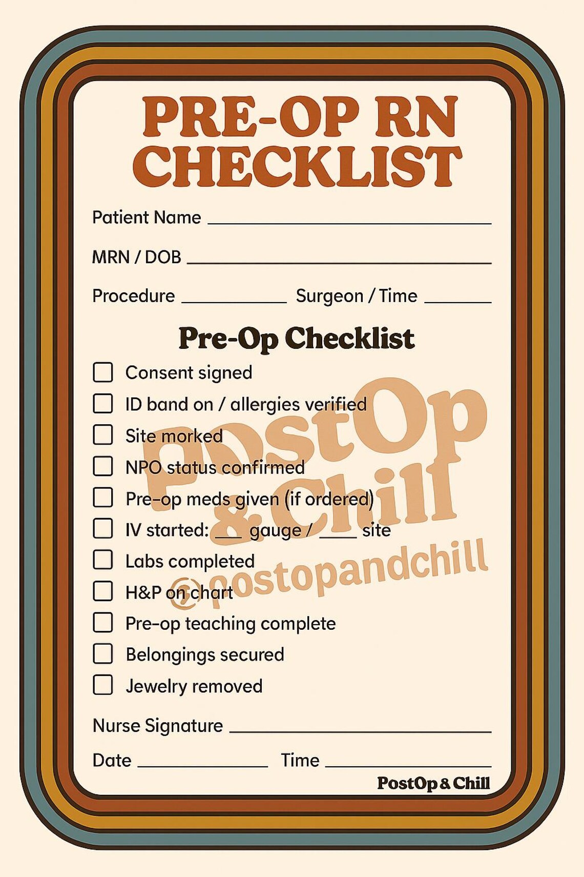 PACU Nurse Survival Bundle Pdf | Brain Sheet, SBAR, Checklist & IV ...