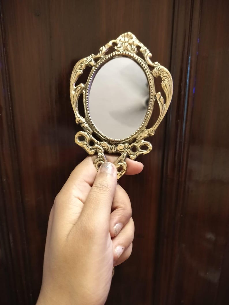 Brass Hand Mirror: Vintage Queen Vanity Accessory, Handmade - Etsy