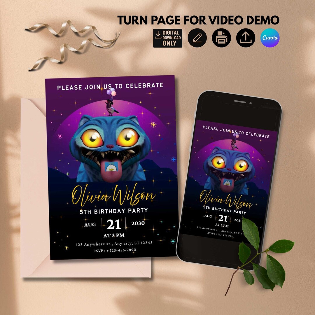 Kpop Demon Hunters Birthday Invitation, Derpy Purple Card (digital ...