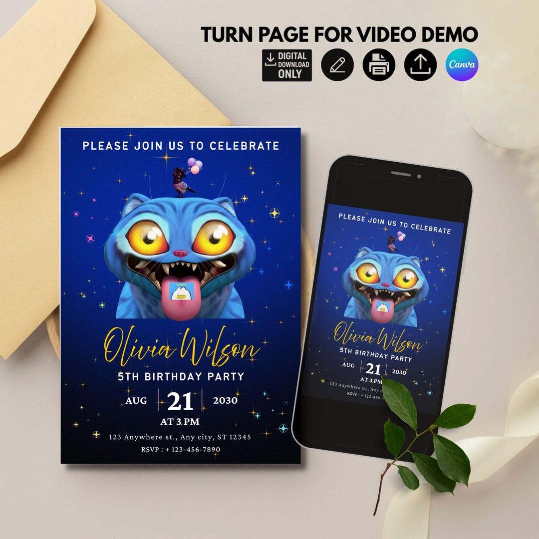 Kpop Demon Hunters Derpy Birthday Invitation, Editable Card (digital ...