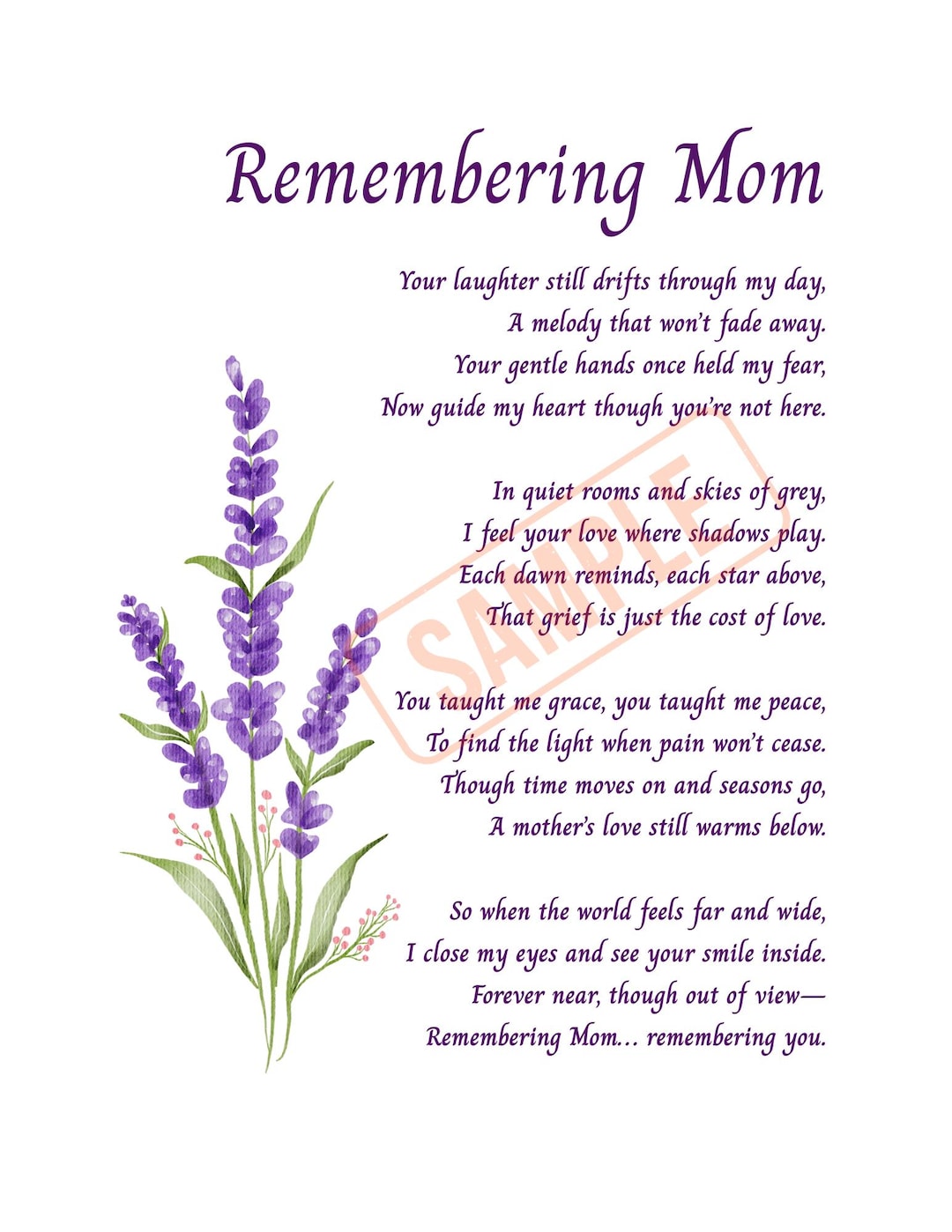 Memorial Poem Print, Loss of Mother Sympathy Gift (digital Download) - Etsy