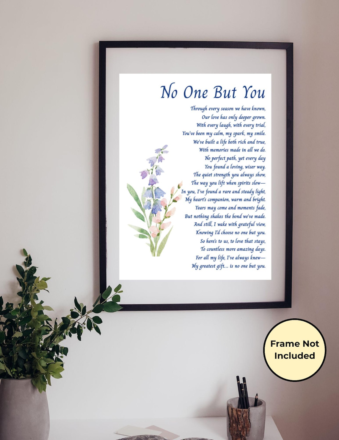 No One but You - Love Poem Print: Anniversary Gift, Romantic Wall Decor ...