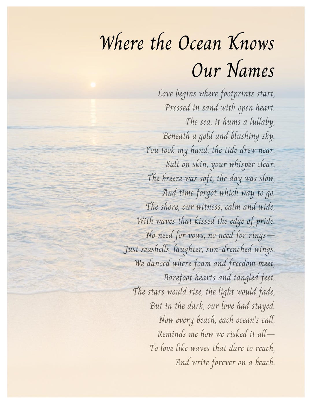 Beach Love Poem Print - Ocean Romance Anniversary Gift (digital ...