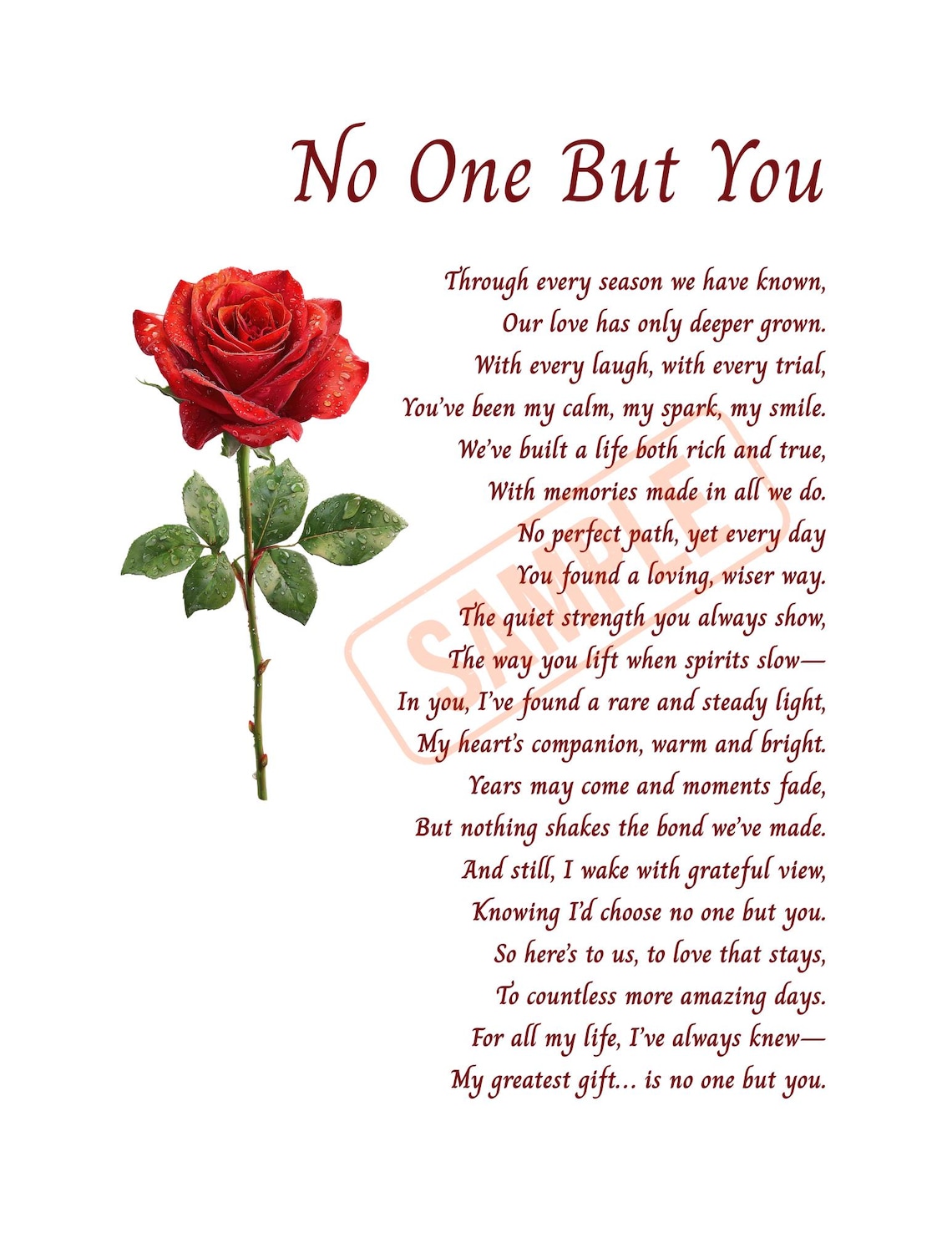 No One but You - Love Poem Print: Anniversary Gift, Romantic Wall Decor ...