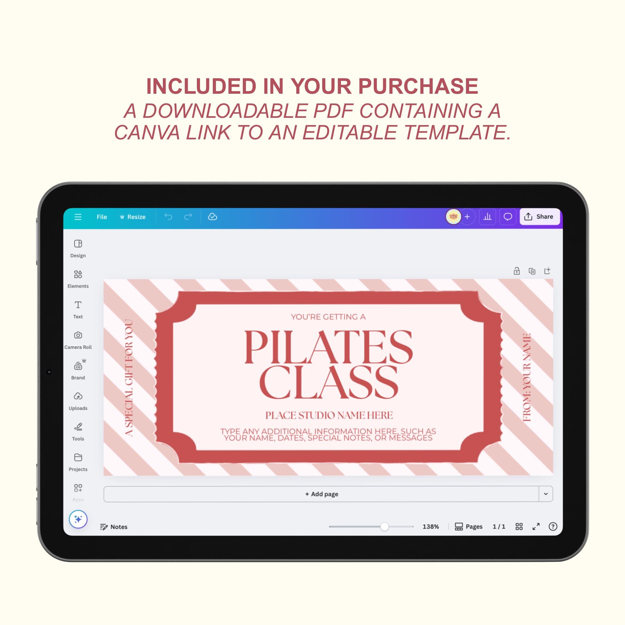 Pink Pilates Class Gift Voucher, Pilates Gift Certificate, Pilates Gift ...