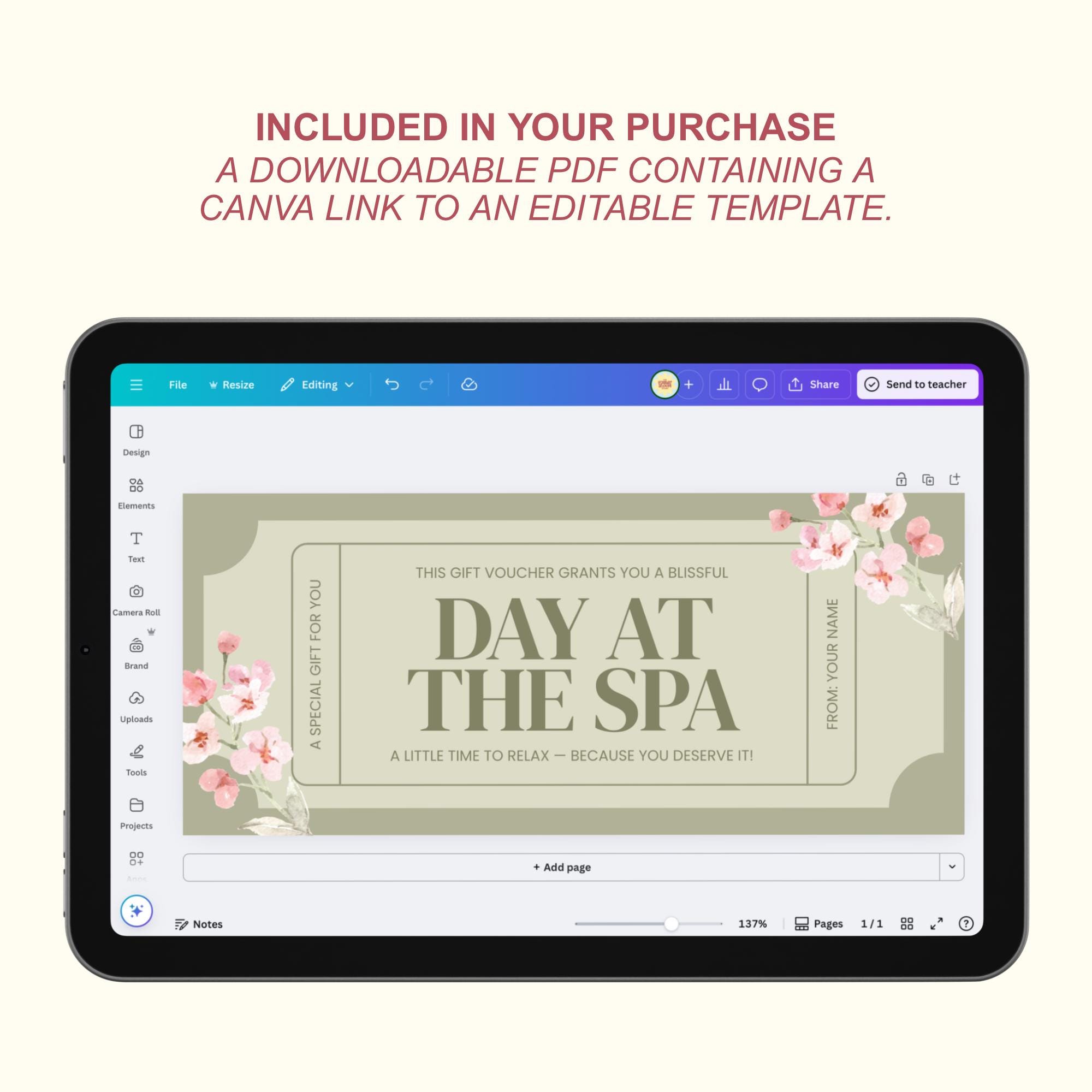 Floral Spa Day Gift Voucher, Day at the Spa Gift Voucher, Spa Treatment ...