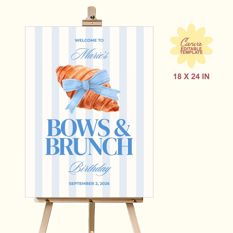 Bows & Brunch Birthday Invitation, Brunch Invitation, Croissant Brunch ...