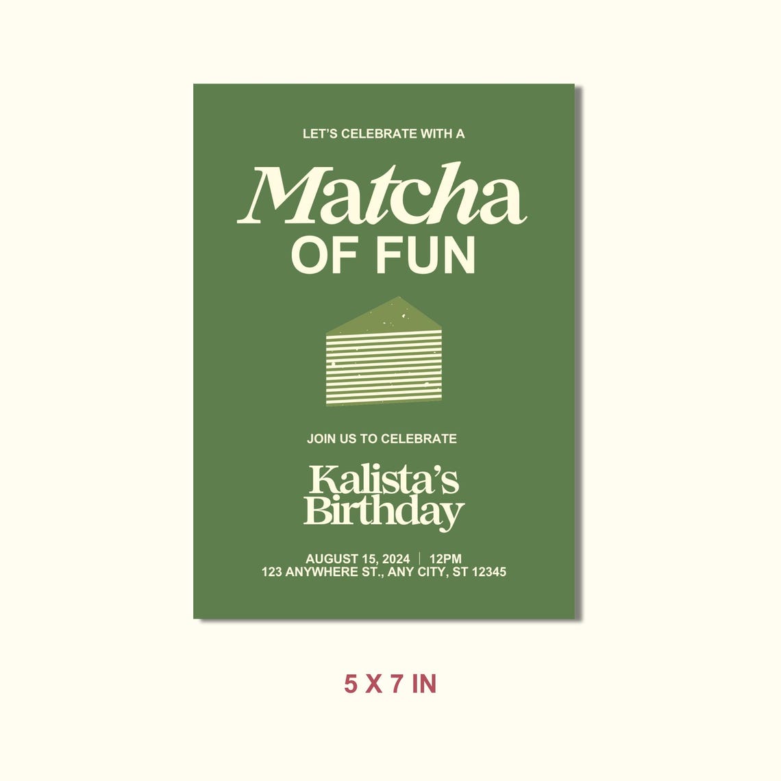 Matcha Themed Birthday Party, Matcha Birthday Invitation, Matcha Green ...