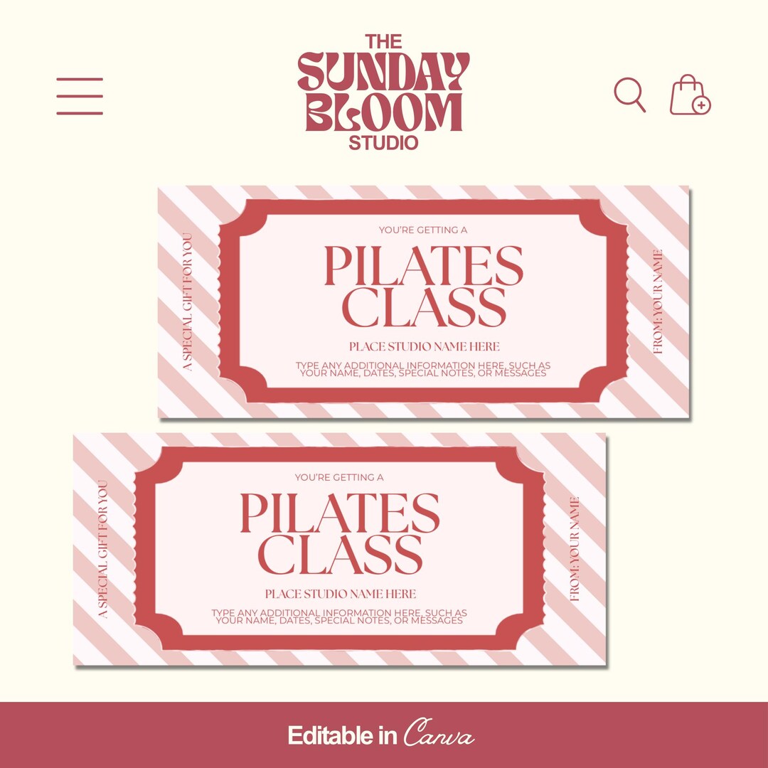 Pink Pilates Class Gift Voucher, Pilates Gift Certificate, Pilates Gift ...
