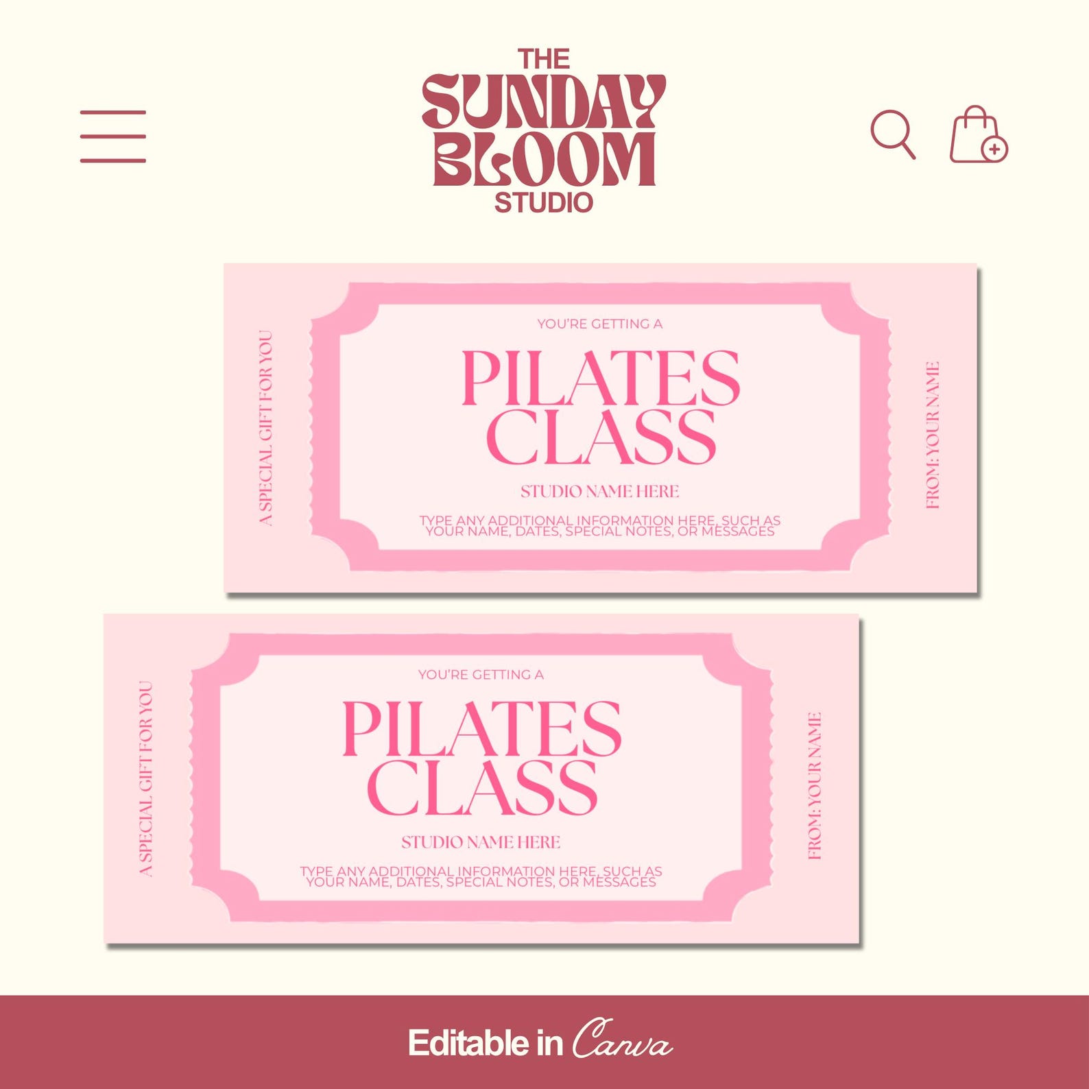 Pink Pilates Class Gift Voucher, Pilates Gift Certificate, Pilates Gift ...