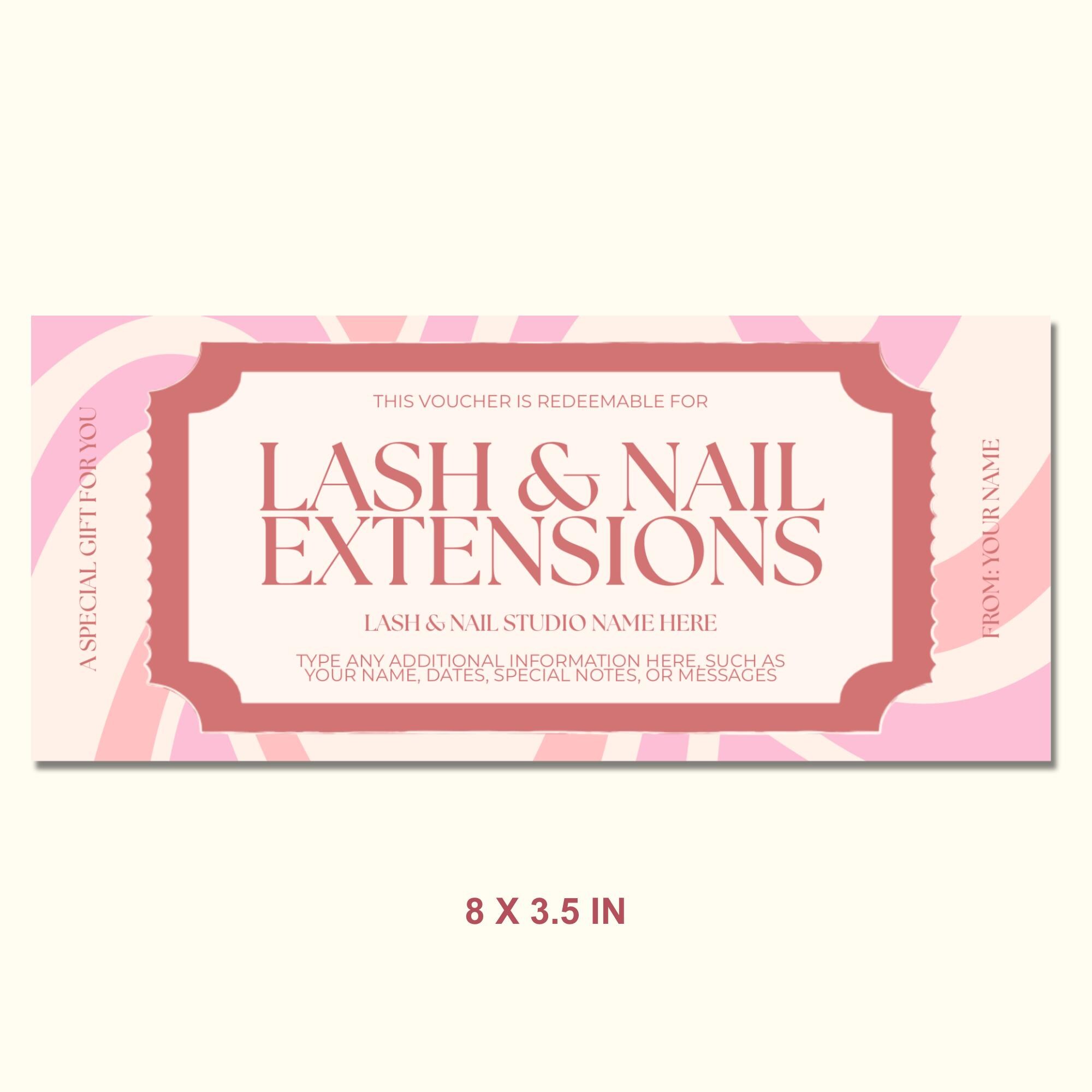 Lash and Nail Extensions Gift Voucher, Lash and Nail Gift Certificate ...