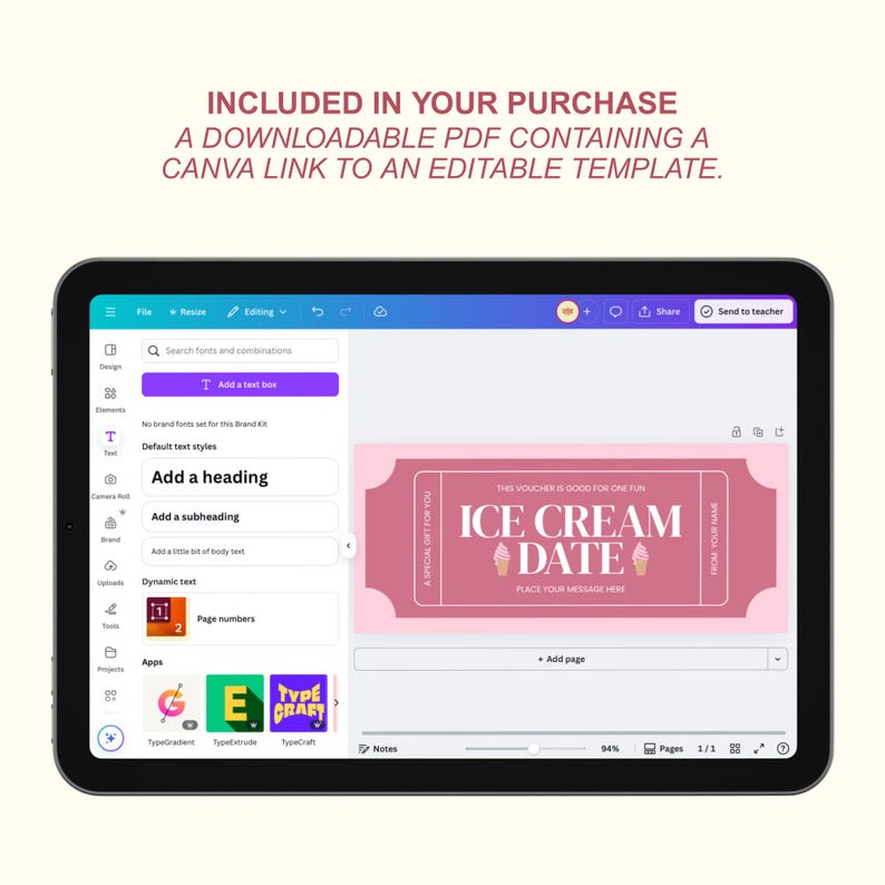 Ice Cream Date Gift Voucher, Ice Cream Gift Certificate, Ice Cream ...
