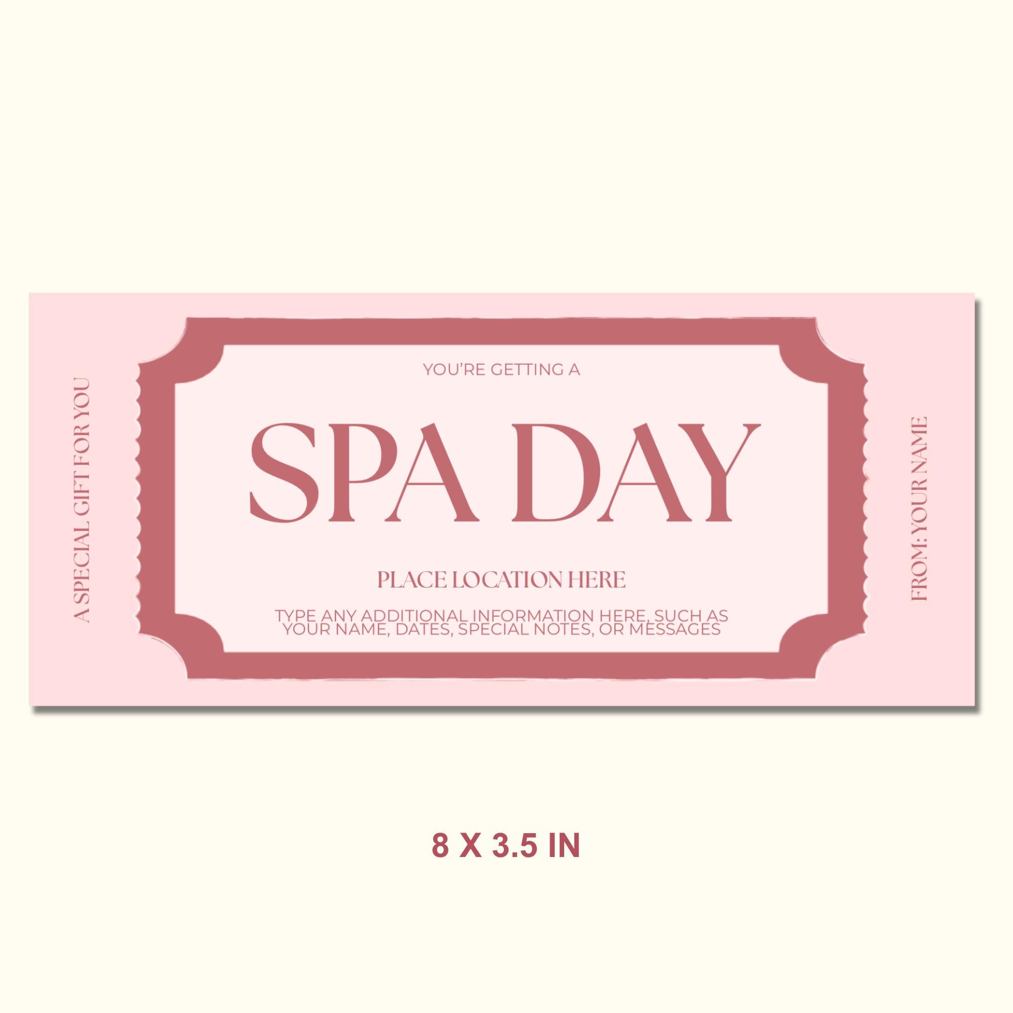 Pink Spa Day Gift Voucher, Spa Gift Certificate, Spa Gift Card, Spa ...