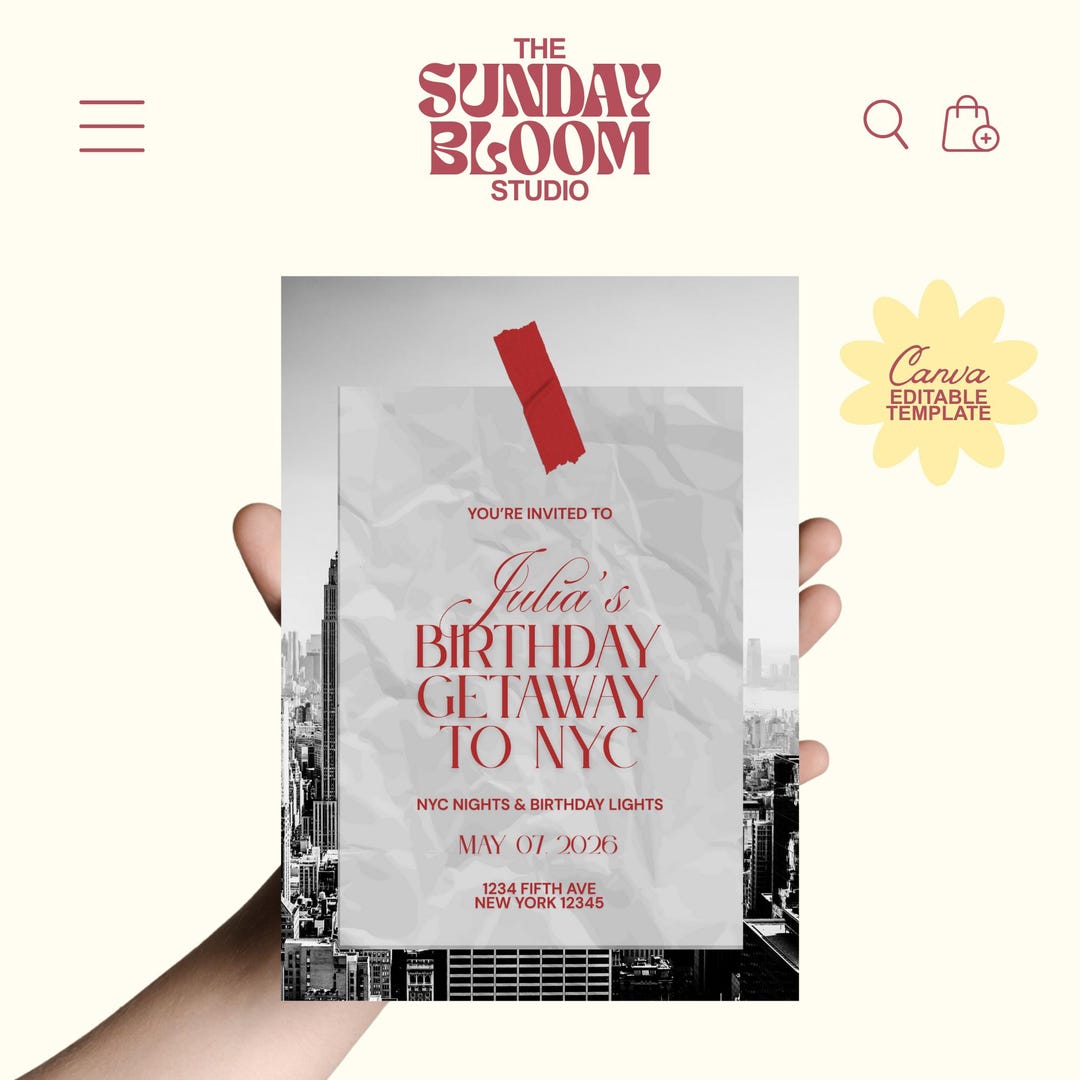 New York City Birthday Getaway Invitation, NYC Birthday Getaway, NYC ...