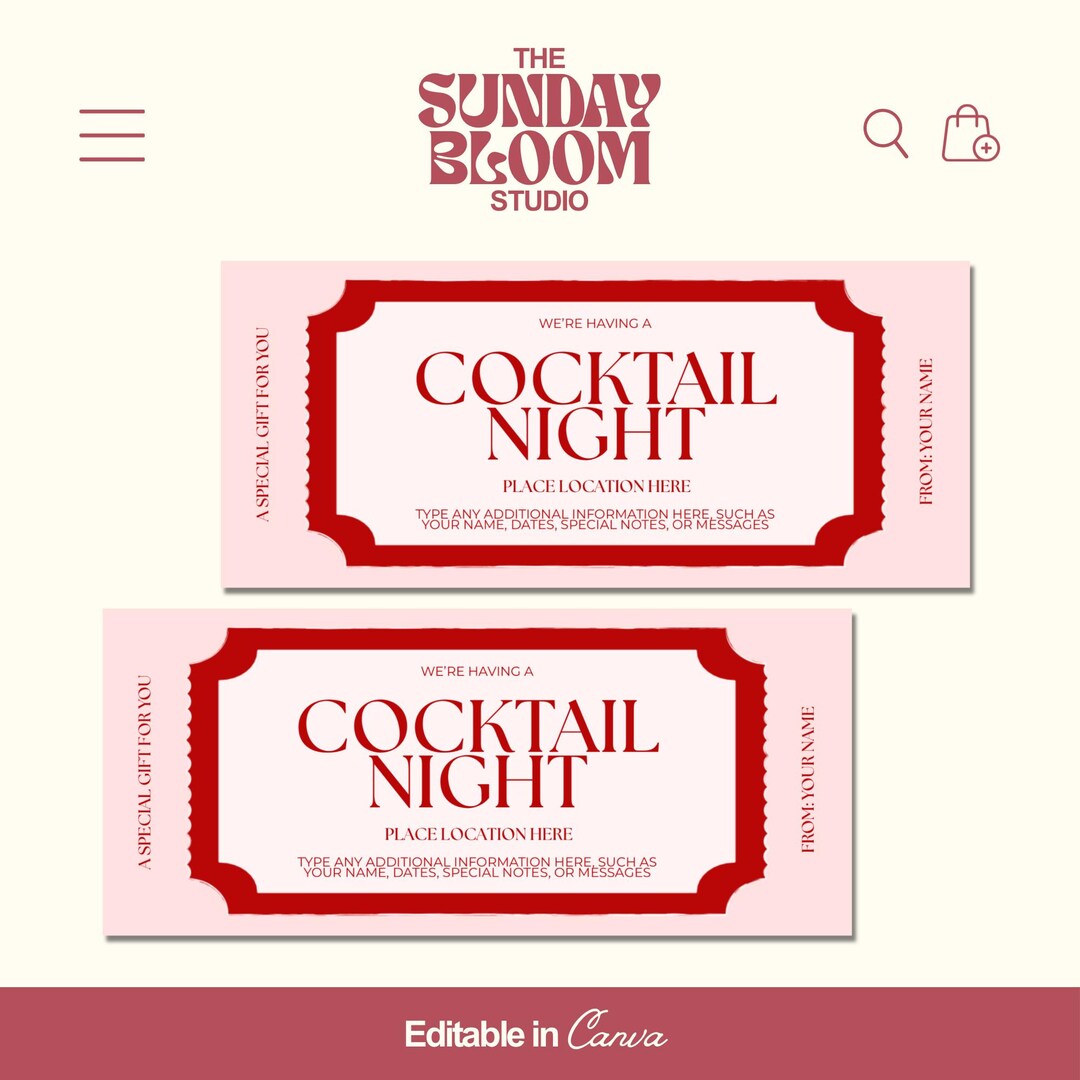 Cocktail Night Gift Voucher, Cocktail Night Gift Card, Cocktail Date ...