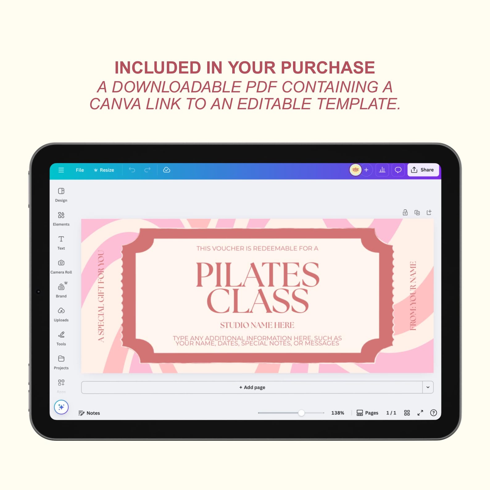 Pink Pilates Class Gift Voucher, Pilates Gift Certificate, Pilates Gift ...