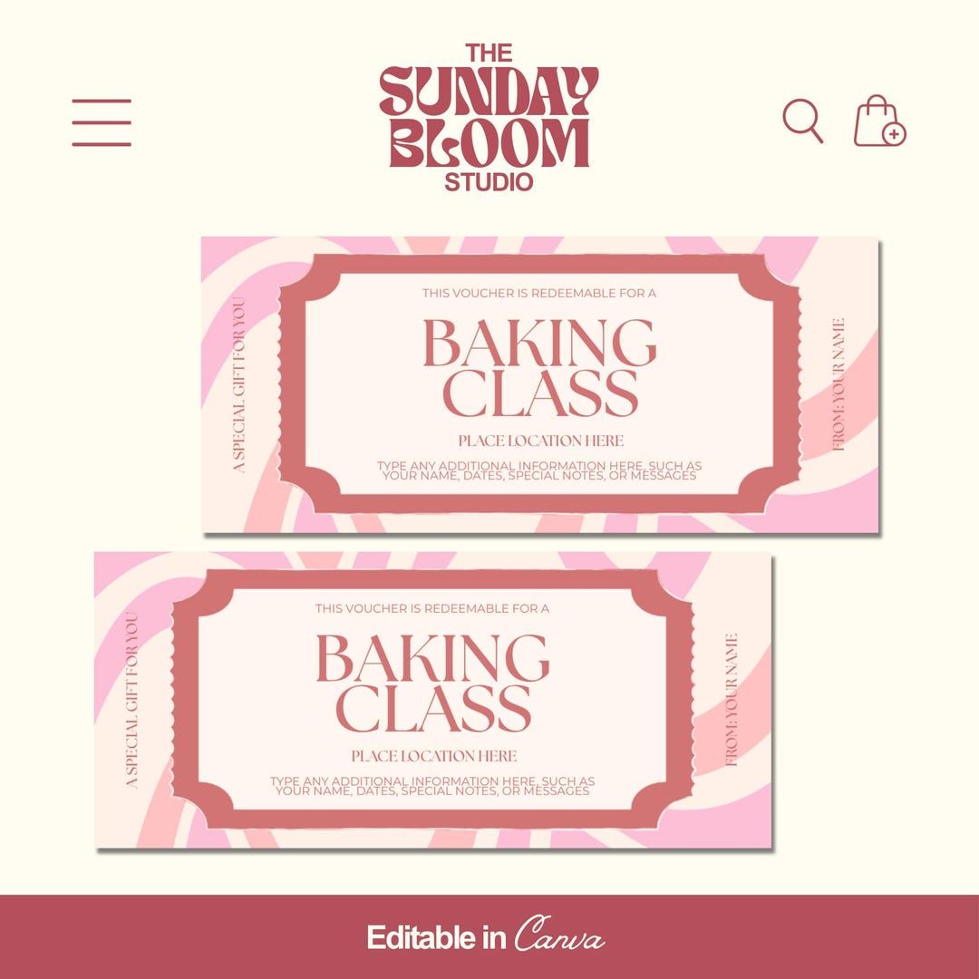 Baking Class Gift Voucher, Baking Class Gift Certificate, Baking Class ...