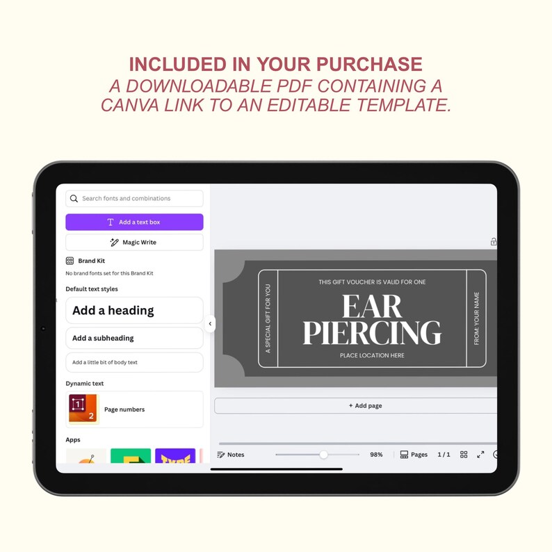 Ear Piercing Gift Voucher, Ear Piercing Gift Certificate, Piercing Gift ...