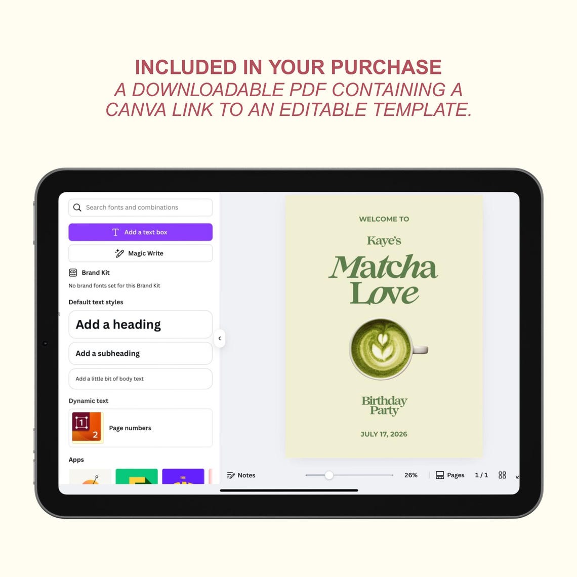 Green Matcha Love Birthday Welcome Sign, Matcha Birthday Welcome Sign ...