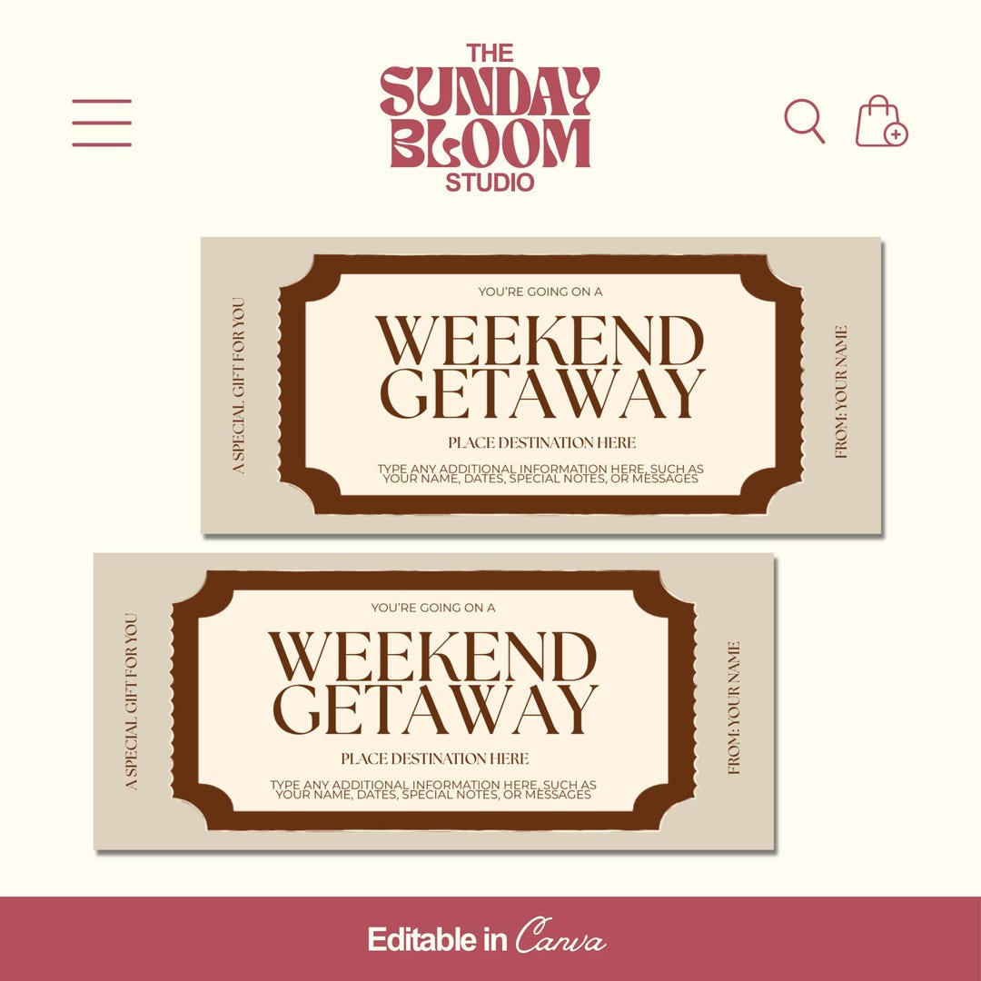 Brown Beige Weekend Getaway Gift Voucher, Weekend Away Trip Ticket ...