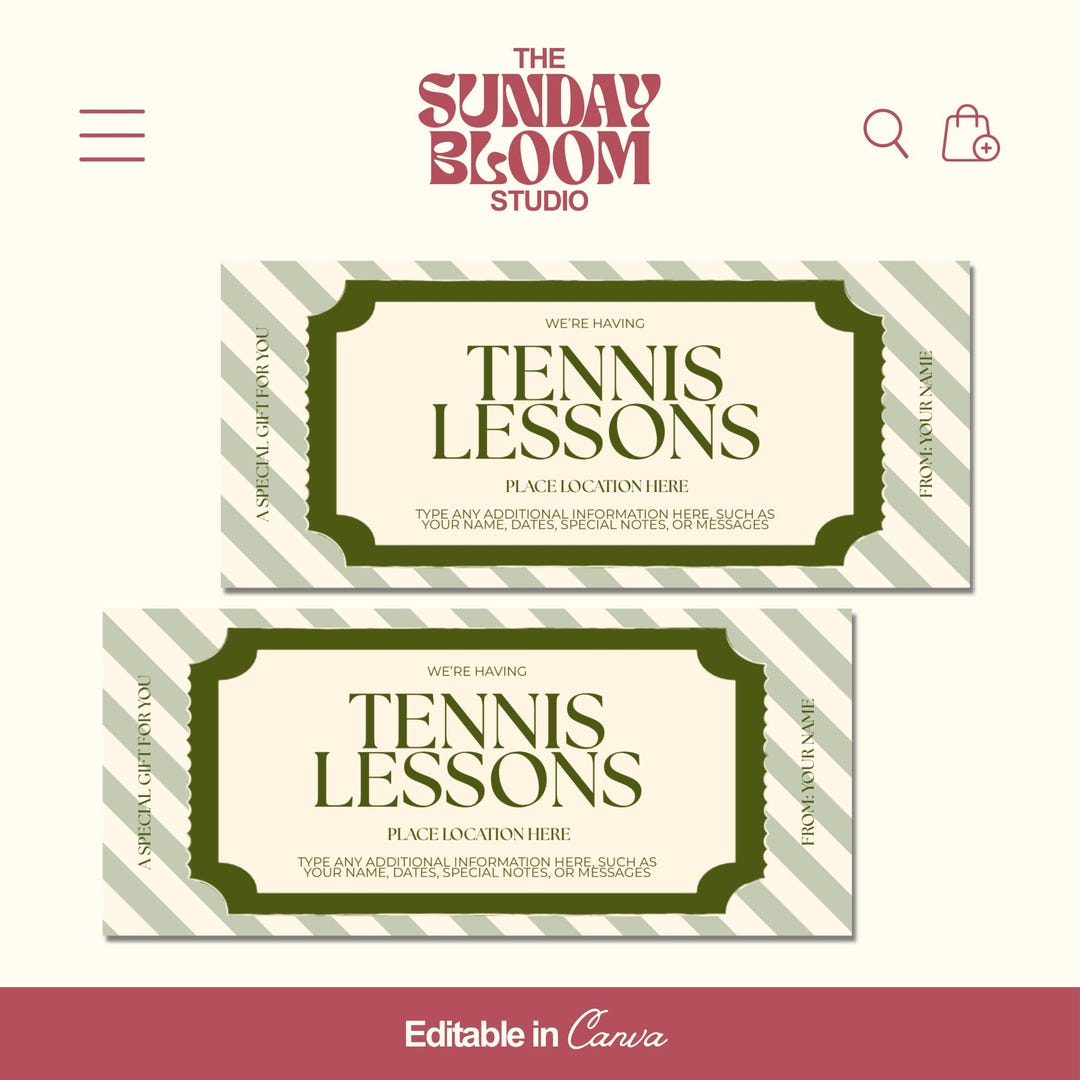 Tennis Lessons Gift Voucher, Tennis Gift Certificate, Tennis Gift Card ...