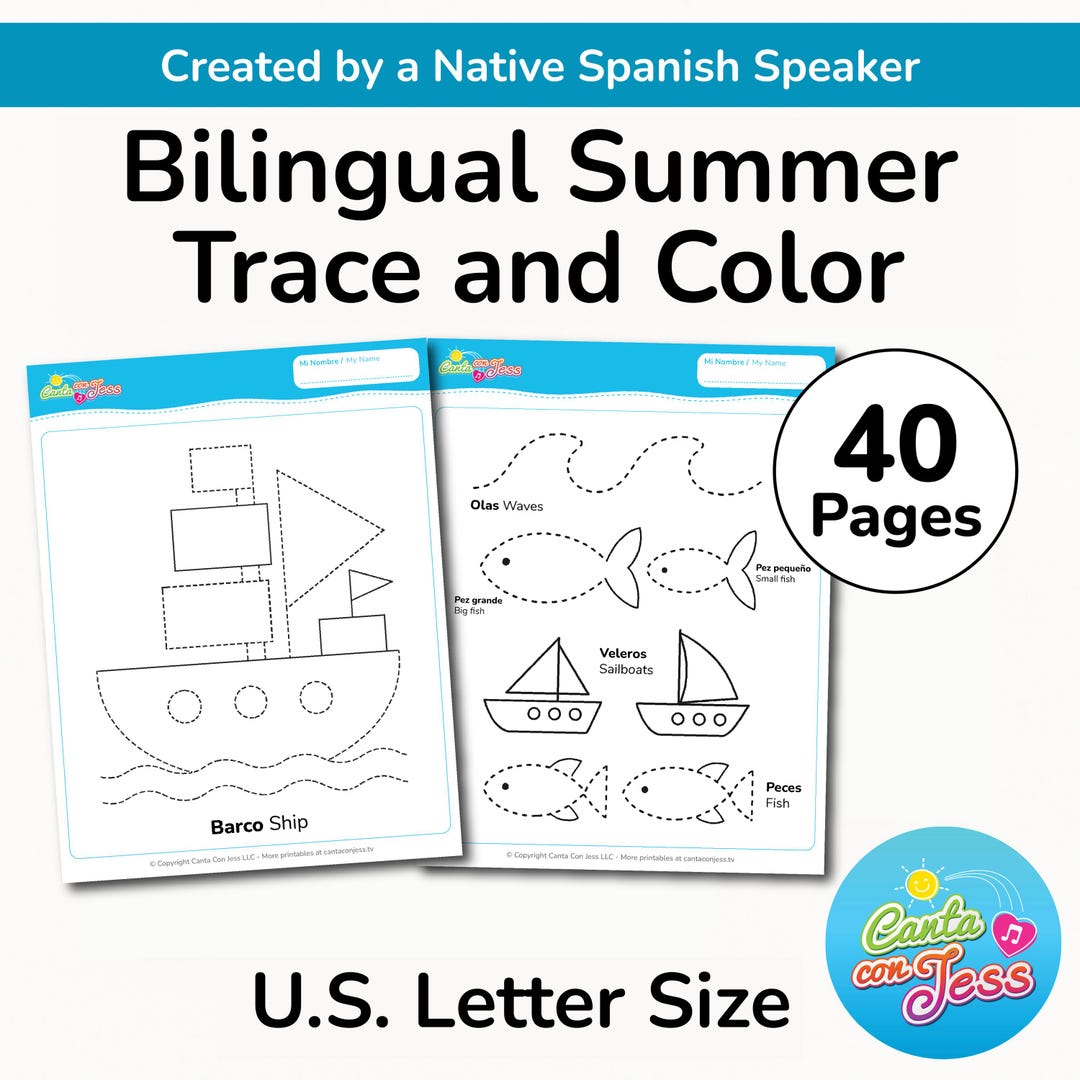Bilingual Trace and Color Summer Activity Book for Kids Ages 3-6 ...