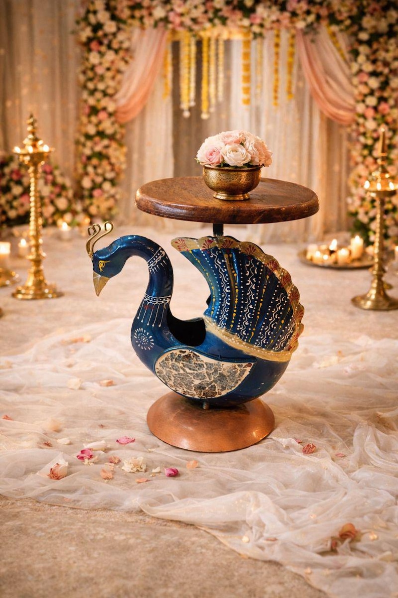 Hand Painted Peacock Side Table | Indian Wooden Accent Table ...