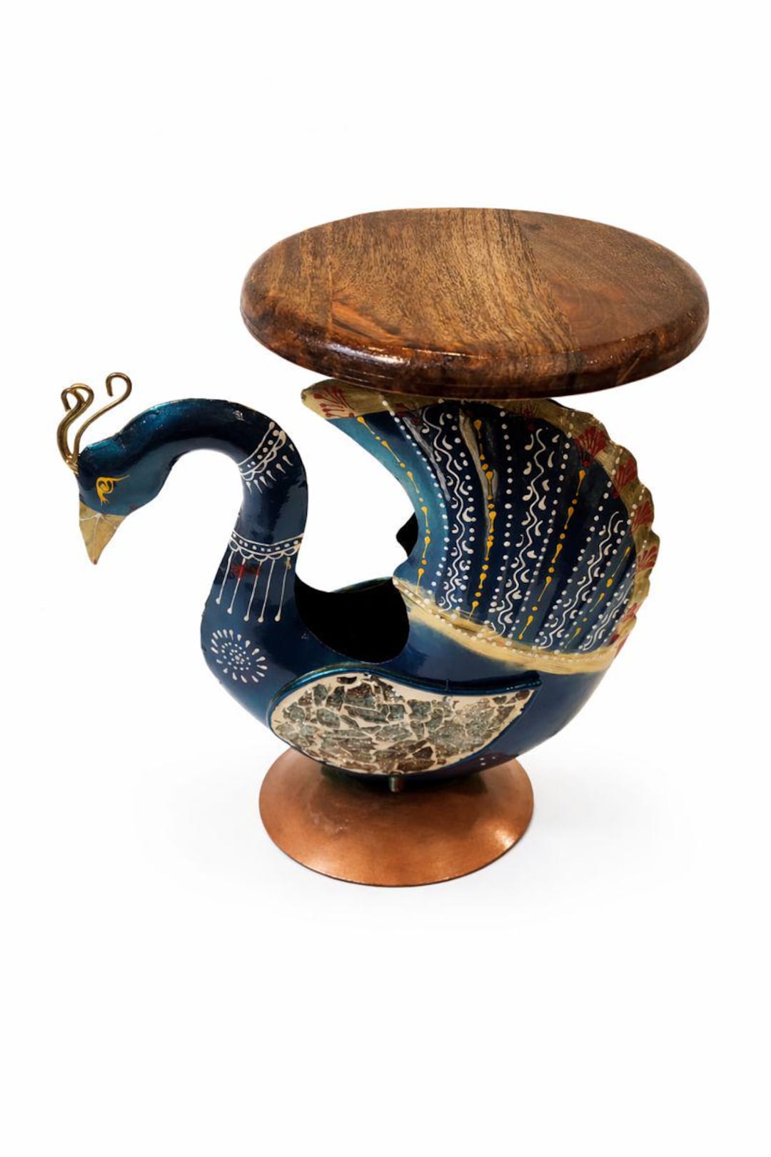Hand Painted Peacock Side Table | Indian Wooden Accent Table ...