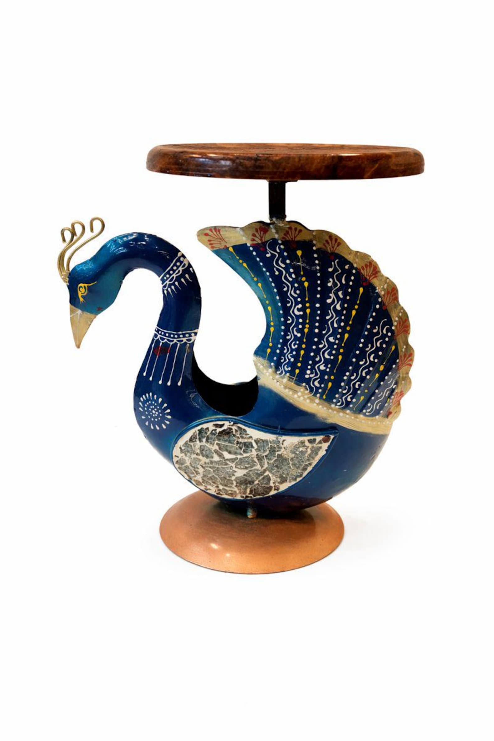 Hand Painted Peacock Side Table | Indian Wooden Accent Table ...