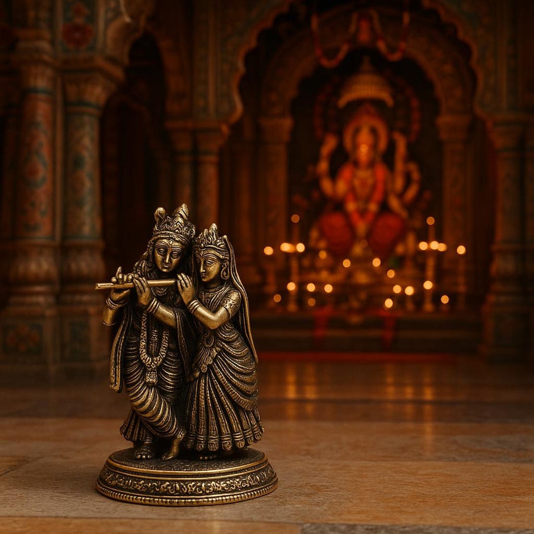 Pure Brass Fine Radha Krishna Idol for Pooja Handmade Home Decor Statue ...