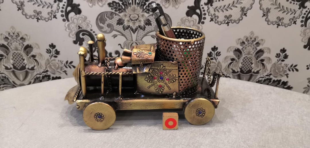 Metal Engine Pen Holder: Vintage Desk Organizer, Train Decor - Etsy
