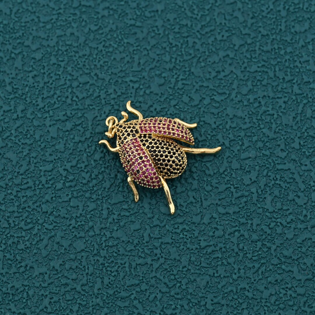18K Gold Filled Ladybug Insect Design With Black and Red CZ Stones for ...
