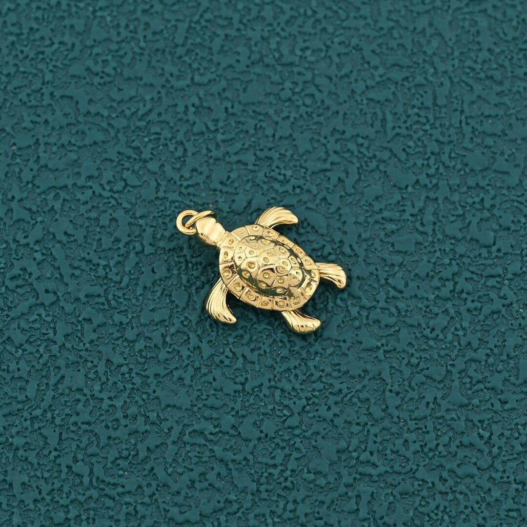 Cute Turtle Charm With Carved Shell Details in 18K Gold Filled for ...