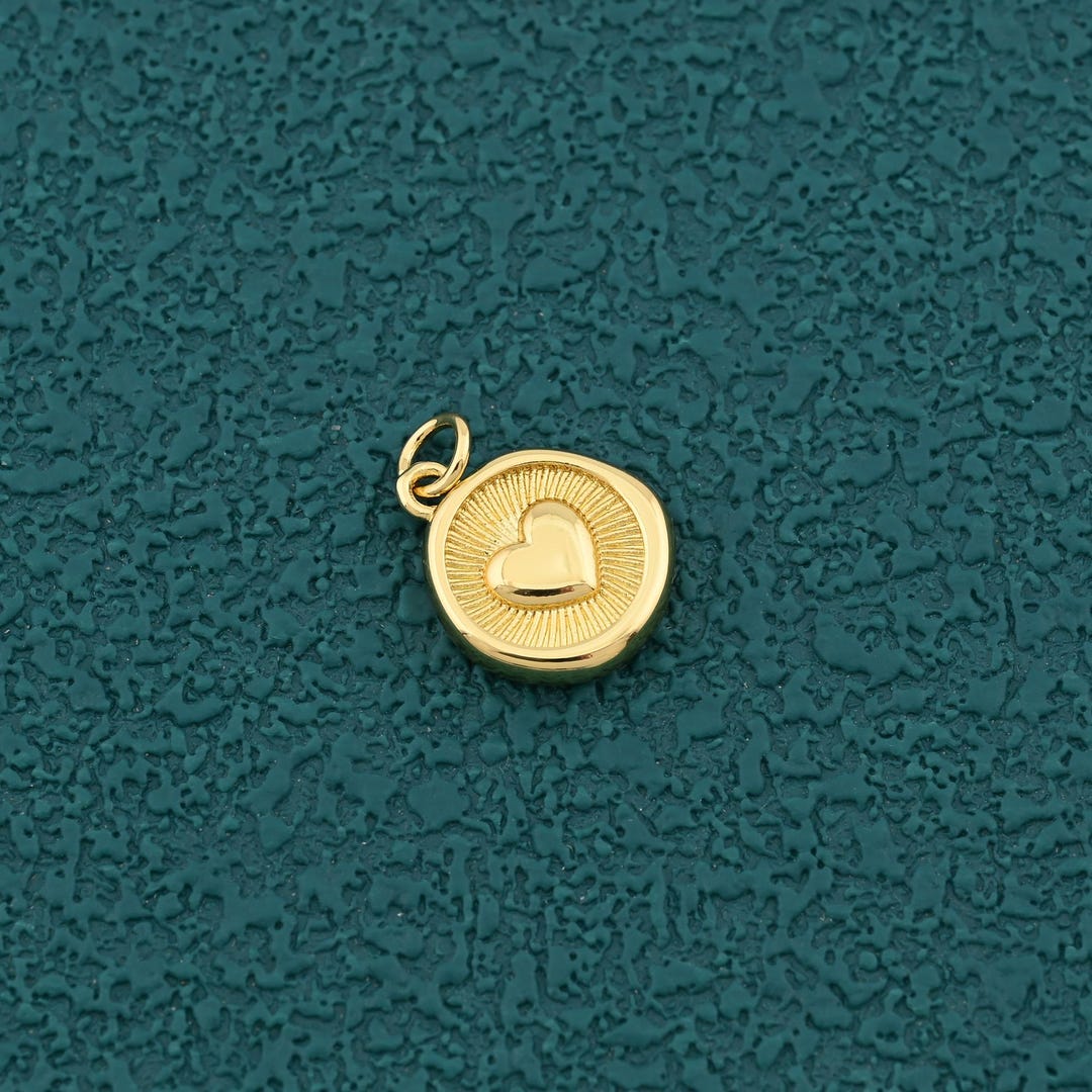 Artistic 18K Gold Filled Heart Medallion Charm With Sunburst Detail for ...