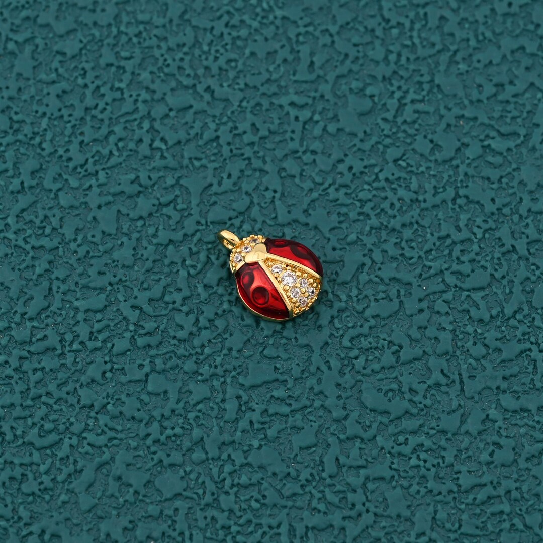 Mini Ladybug Enamel Charm 18K Gold Filled With Sparkling Zircon Detail ...