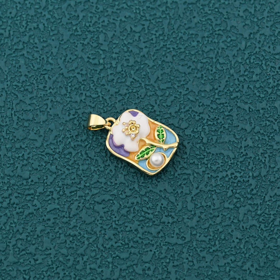 Creative 18K Gold Filled Floral Drop With Multicolor Enamel Landscape ...