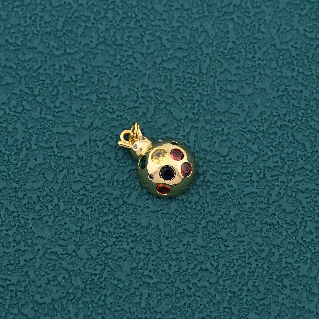 Playful 18K Gold Filled Ladybug Charm Featuring Multicolor Gemstone ...