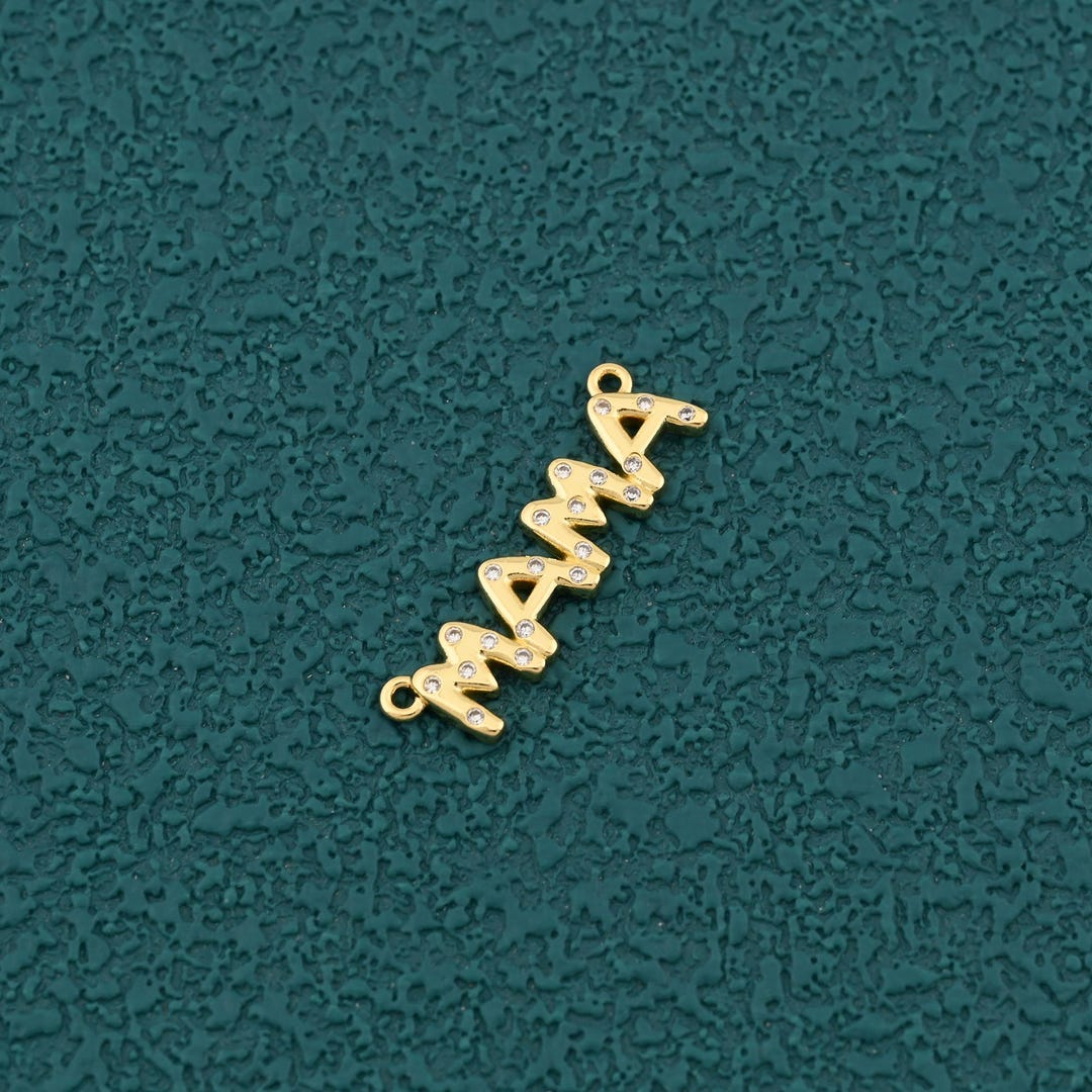 MAMA Letter Connector With Sparkling CZ Details in 18K Gold Filled and ...