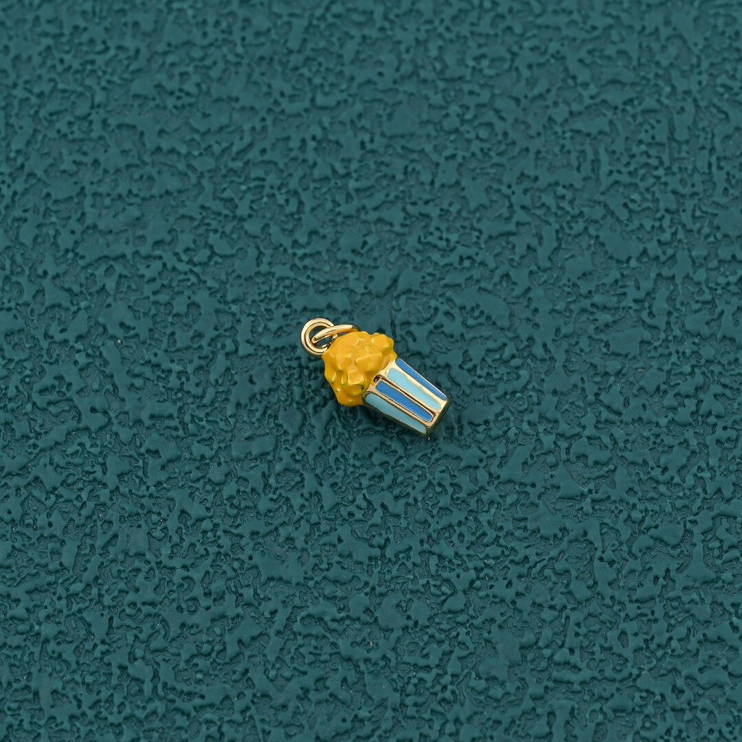 18K Gold Filled Popcorn Enamel Pendant Cute Snack Charm for DIY ...