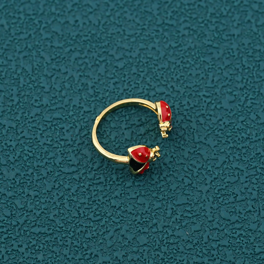 Unique 18K Gold Filled Open Ladybug Ring Red Enamel Adjustable Bug ...