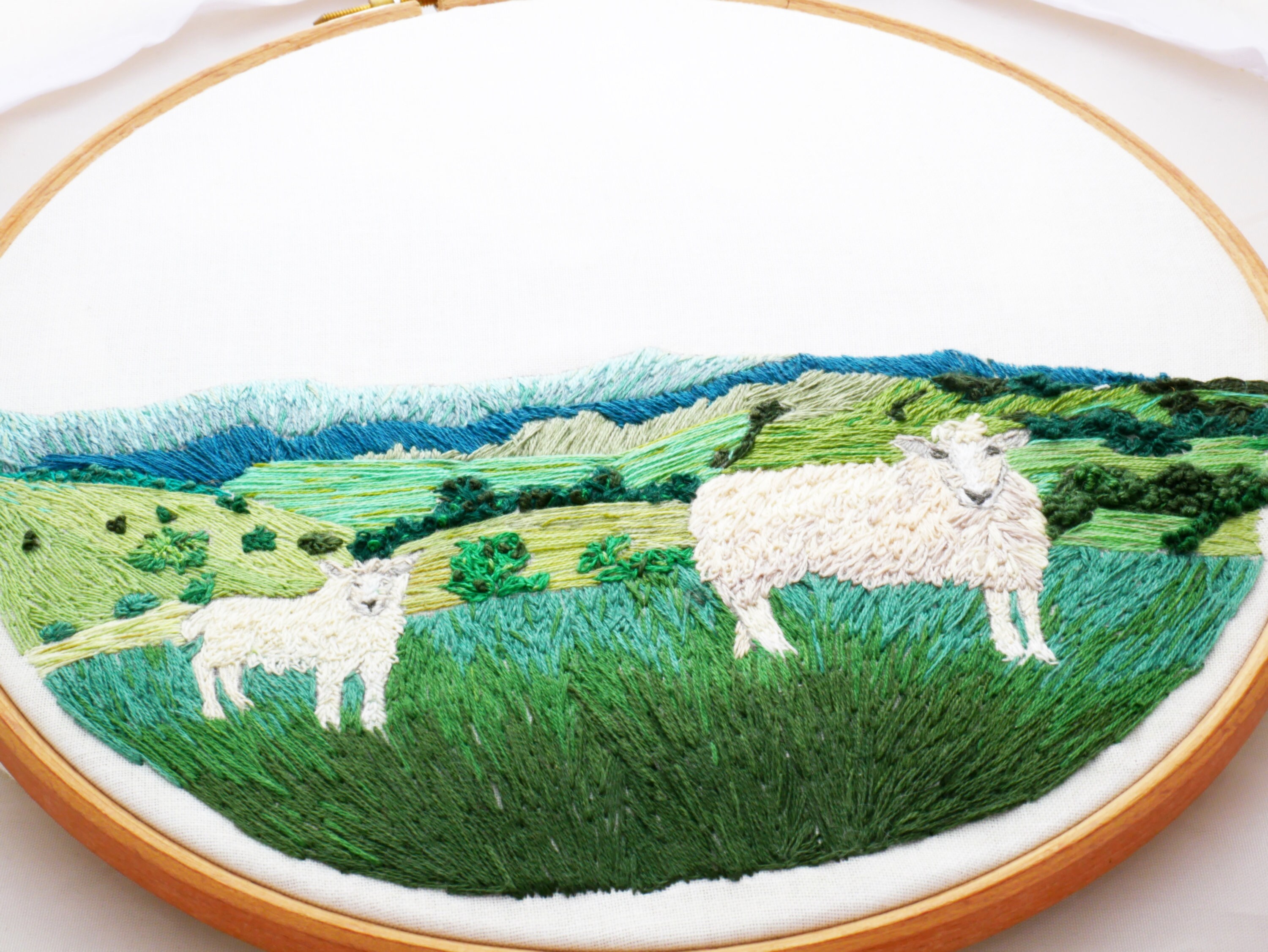 Sheep Overlooking the Rother Valley, Sussex. Hand Embroidered and ...
