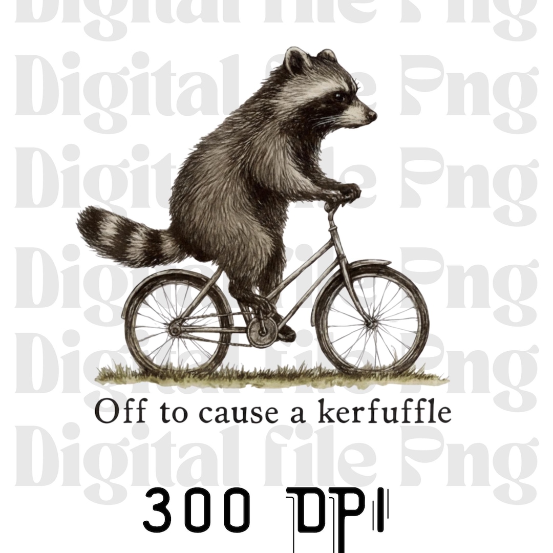 Raccoon on Bicycle PNG | Vintage Animal Illustration (digital Download ...