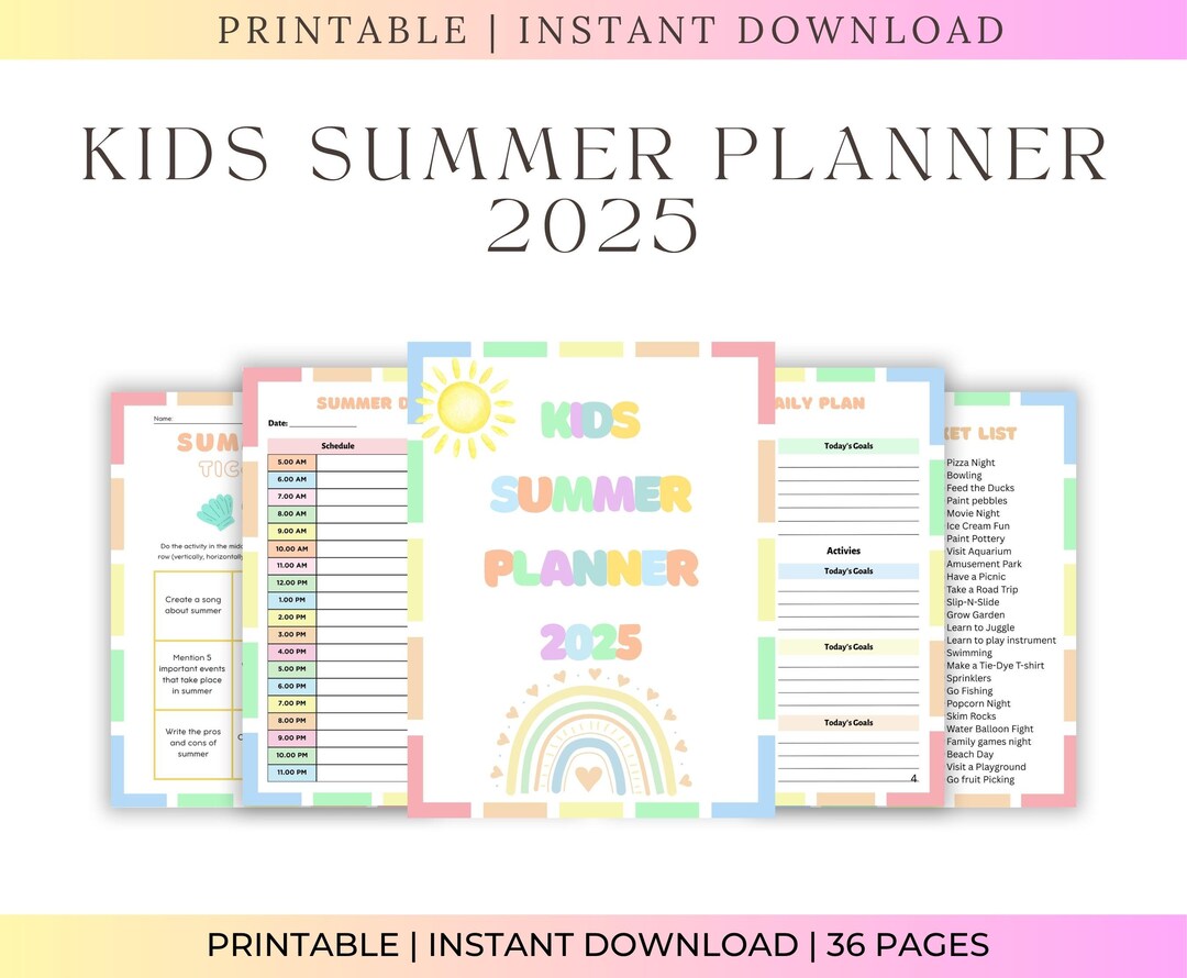 Kids Summer Planner 2025 Printable: Fun Activities, Calendar, To-do ...
