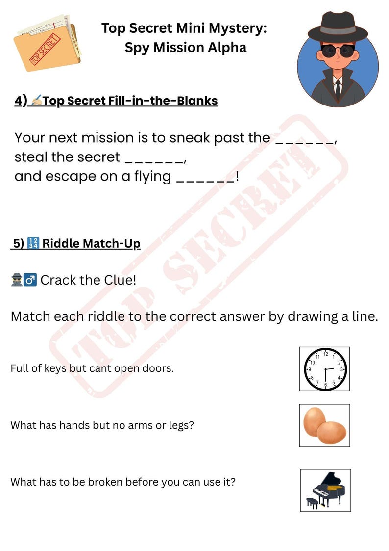 Kids Spy Mission Printable: Secret Agent Game, Code Breaker (PDF ...