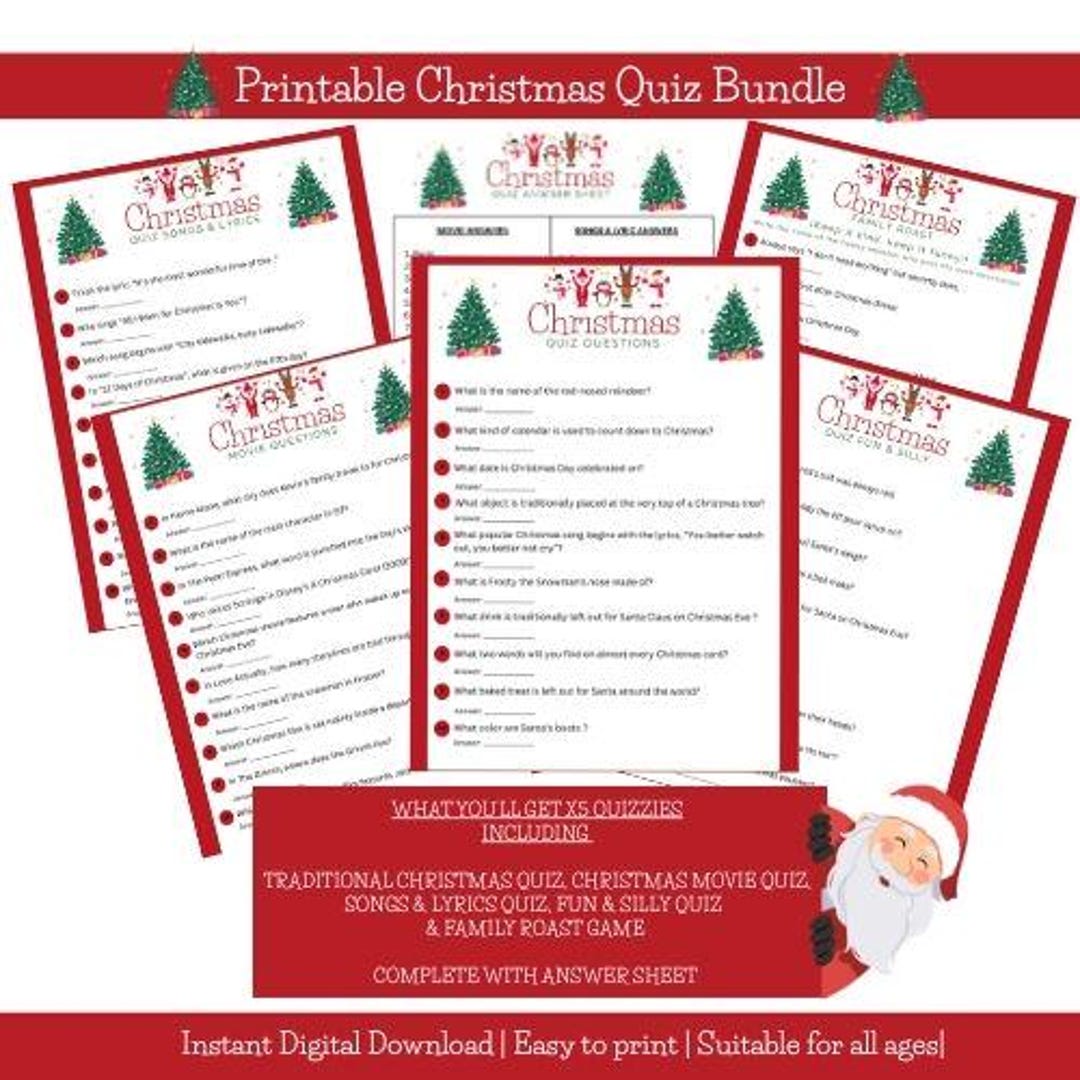 Printable Christmas Quiz Bundle – 5 Festive Trivia Games & Answer Sheet ...