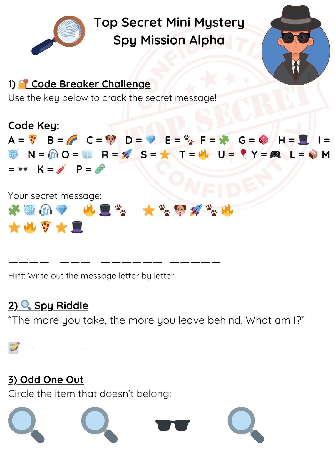 Kids Spy Mission Printable: Secret Agent Game, Code Breaker (PDF ...