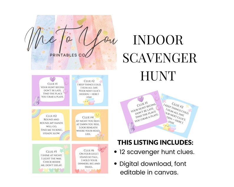 Indoor Scavenger Hunt Printable, Treasure Hunt for Kids Template ...