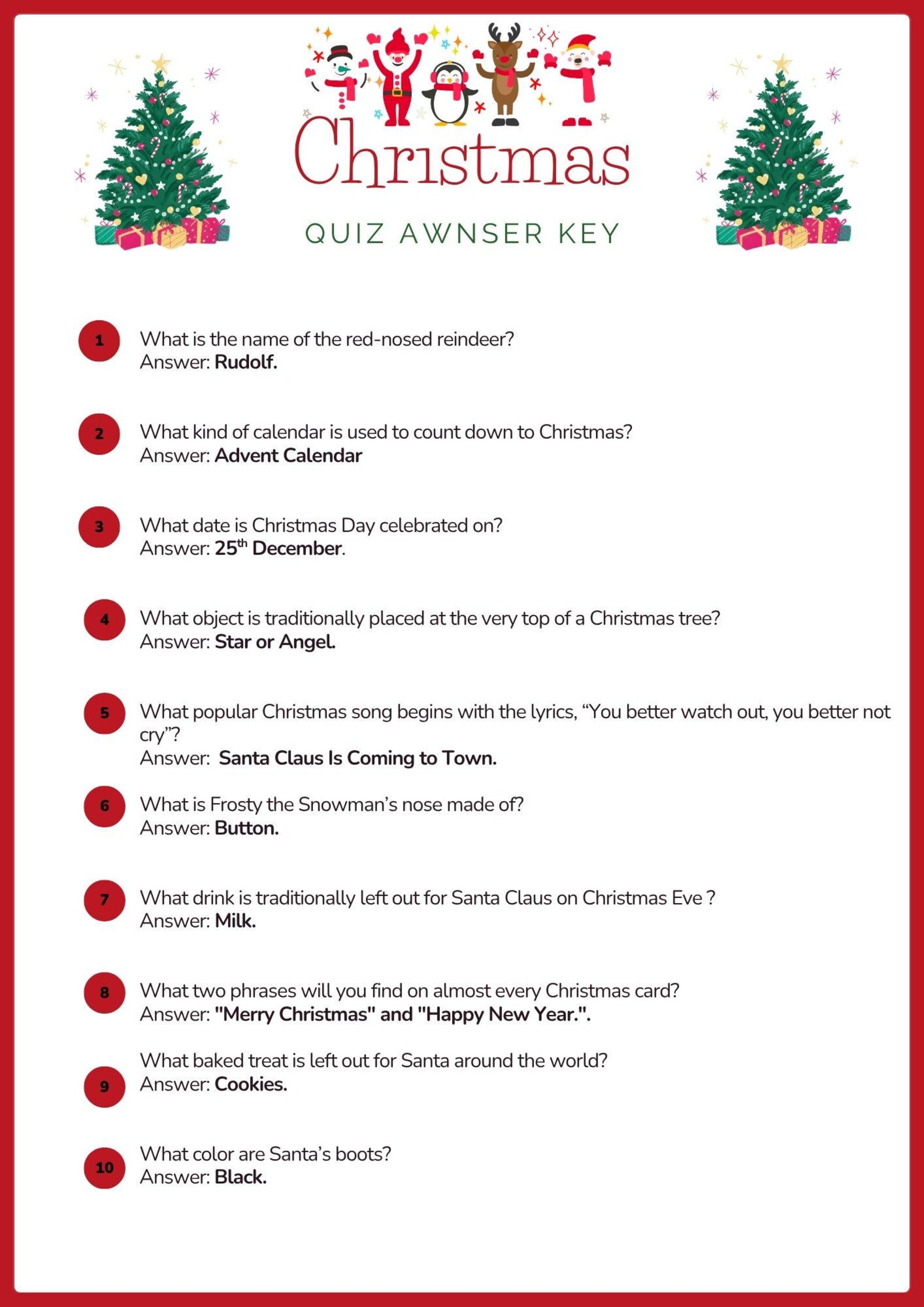 Printable Kids Christmas Quiz | Fun Holiday Trivia Game | Christmas ...